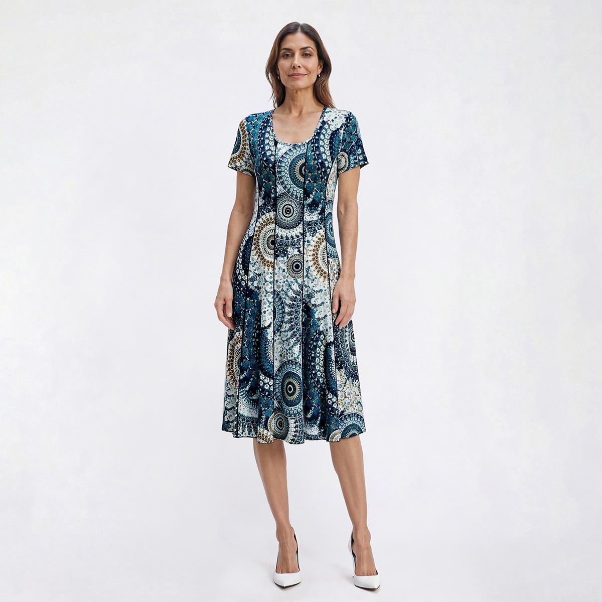 Click here for Petite Sami & Jo Short Sleeve Scoop Neck Medallion... prices